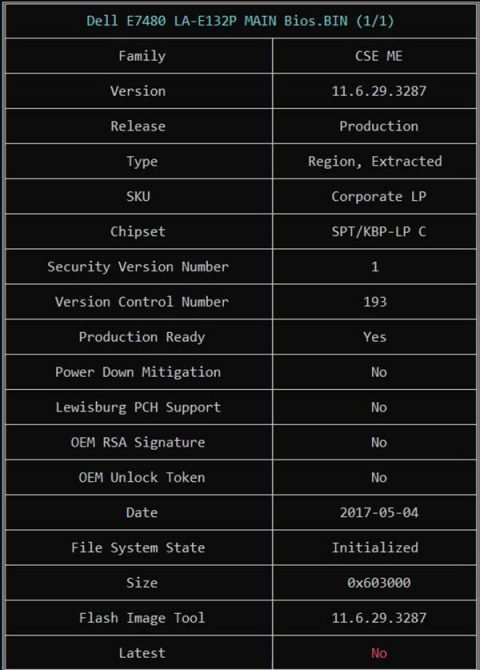 Dell Latitude 7480 CAZ20 LA-E132P REV 1.0 (A00) BIOS BIN File